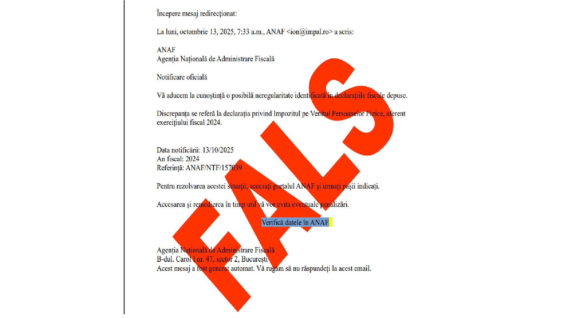 Atenție! Email fals în numele ANAF! - ProBraila - Stiri Braila